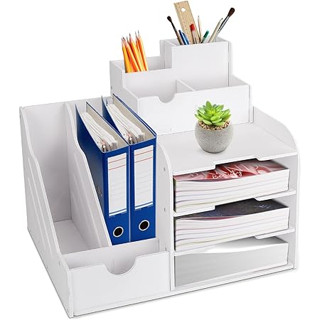 Amazon.com: izBuy 4 Tier White Desk Organizer with File Holder, Paper ...