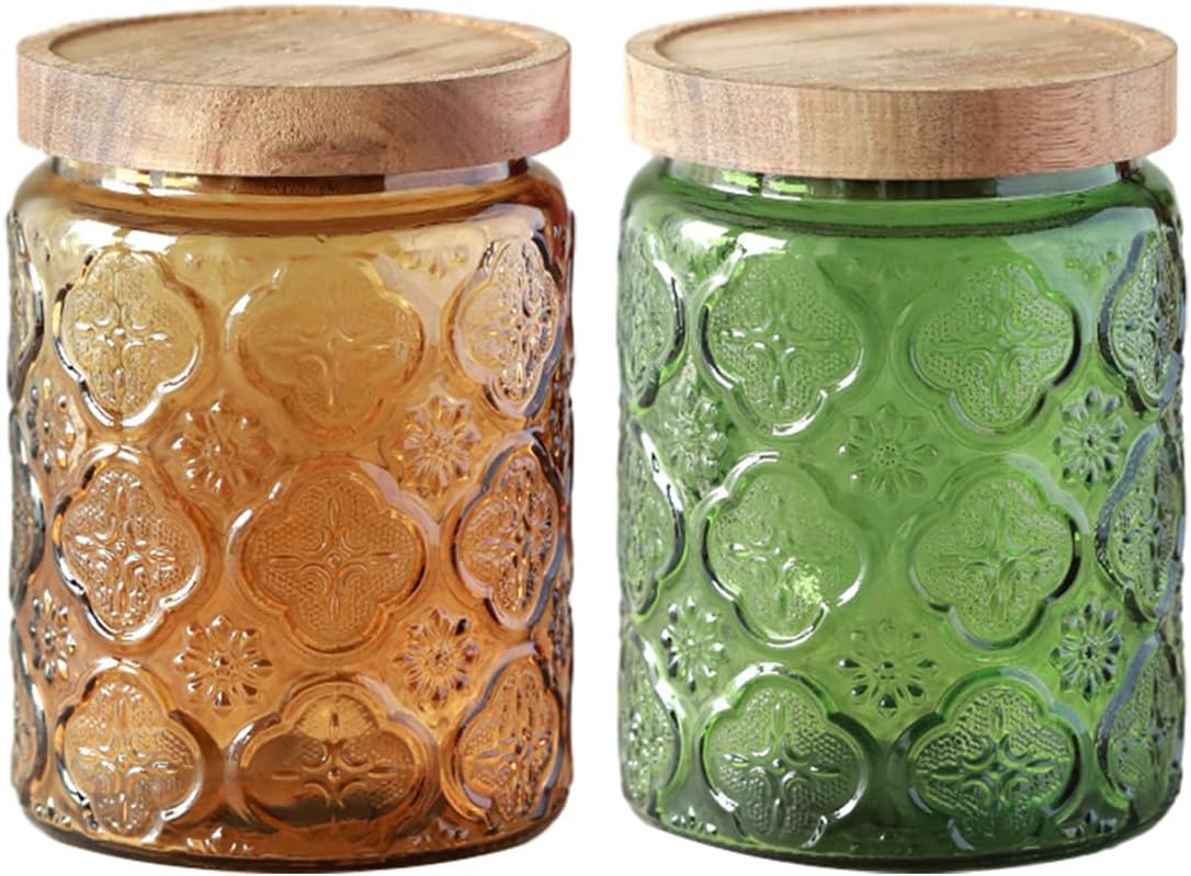 Amazon.com: ANSQU Set of 2 Vintage Glass Jars, Begonia Storage Jar with ...