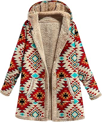 Amazon.com: Aztec Jacket for Women Fuzzy Fleece Sherpa Lined Winter Coats Button Down Long ...