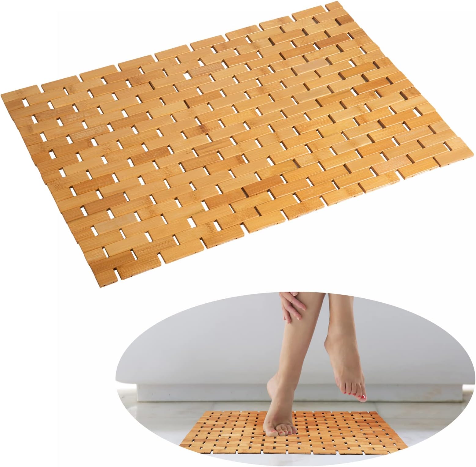 Amazon.com: Gonioa Natural Bamboo Bath Mat, Wooden Door Mat Kitchen ...