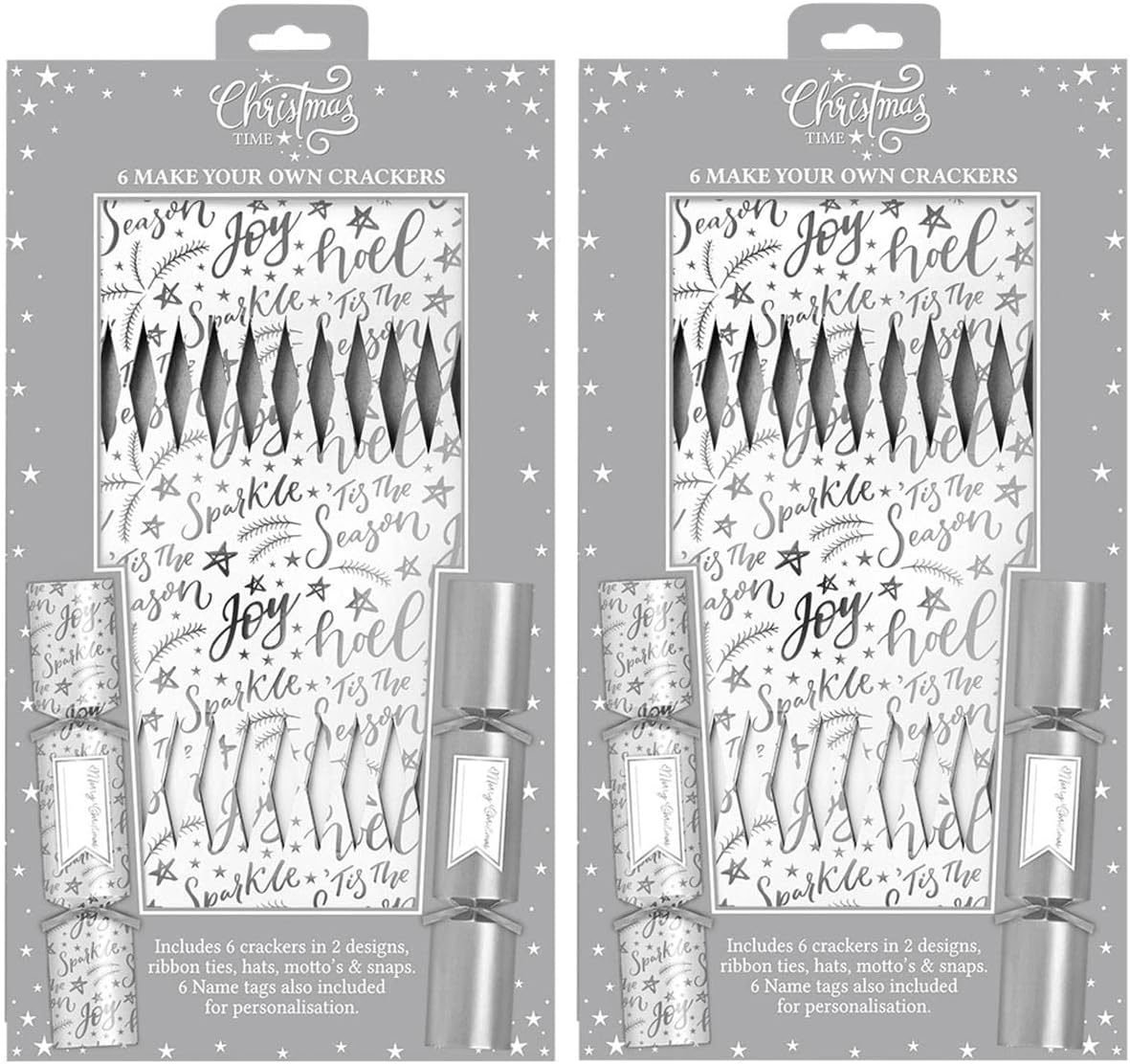 Pack of 12 Make Your Own Christmas Crackers - Personalised Silver White ...