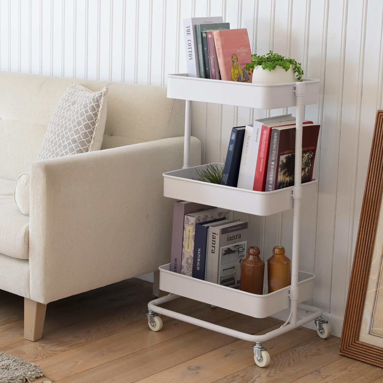 Amazon.co.jp: 山善(YAMAZEN) スチールワゴン キャスター付き ホワイト RWR-3C(WH) 幅40×奥行25×高さ ...