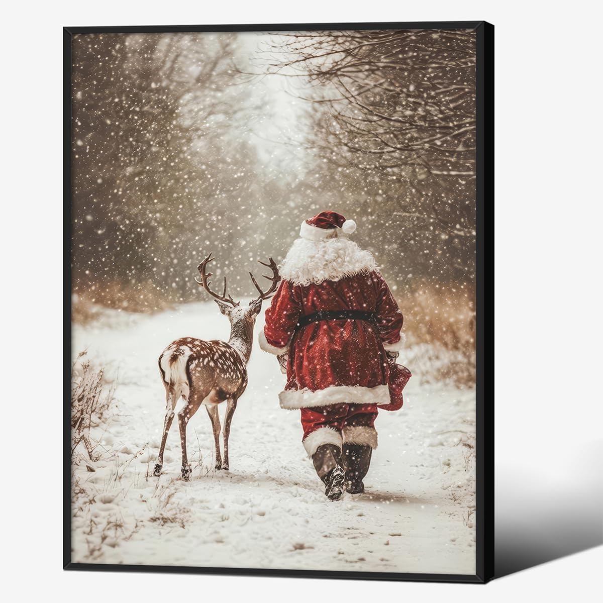 Amazon.com: Santa Claus Reindeer Wall Art Forest Snowfall in Winter ...