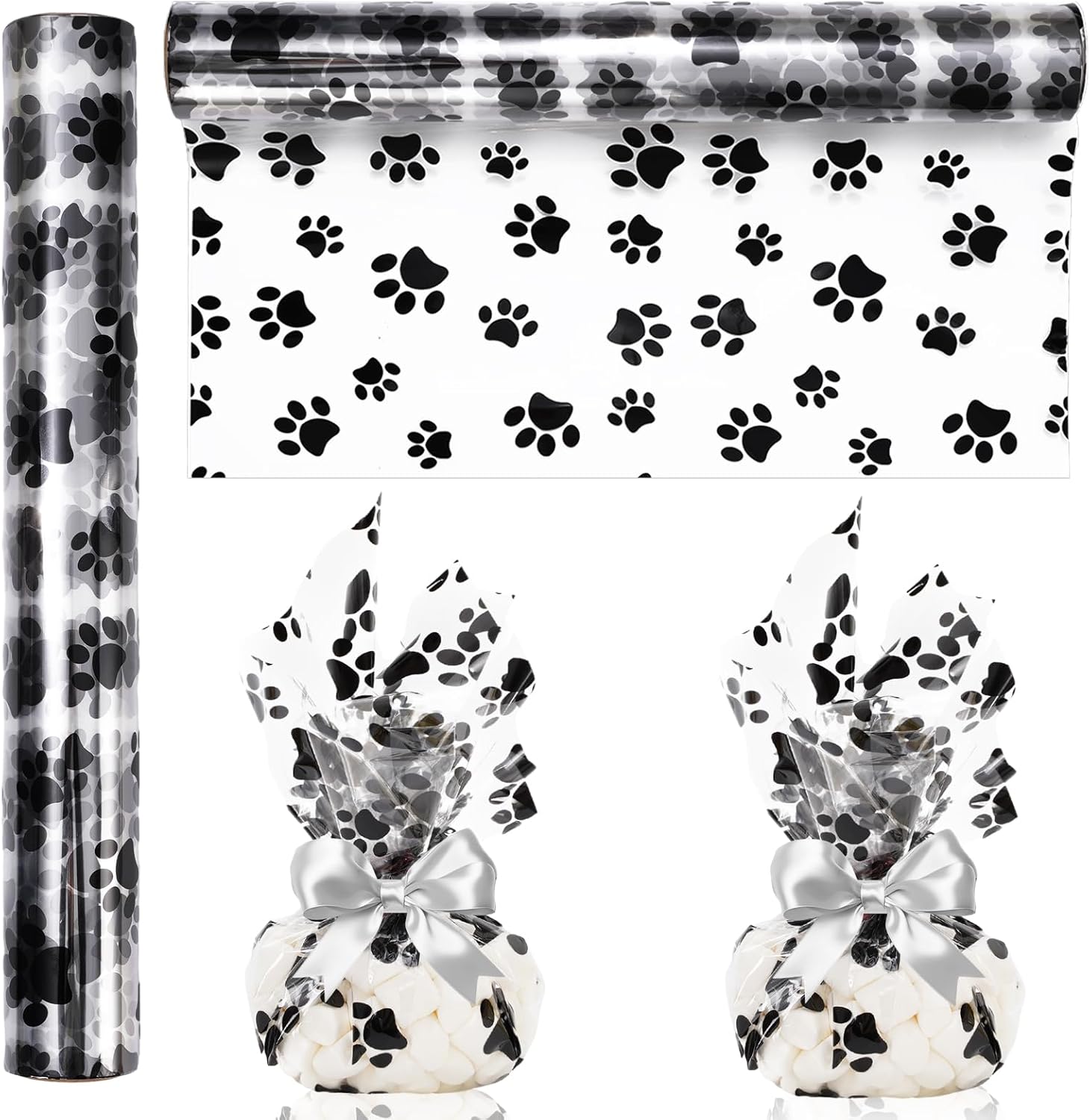 Amazon.com: Whaline Paw Print Cellophane Wrap Roll 100ft x 16 In 2.5Mil ...