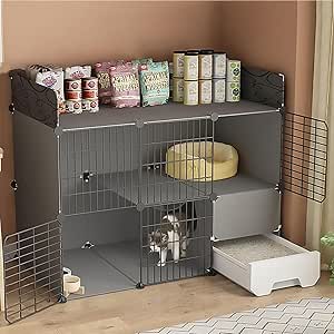 Amazon.com : TADIBU 2 Tier Cat Cage, Cat Cabinet Semi-Enclosed Cat ...
