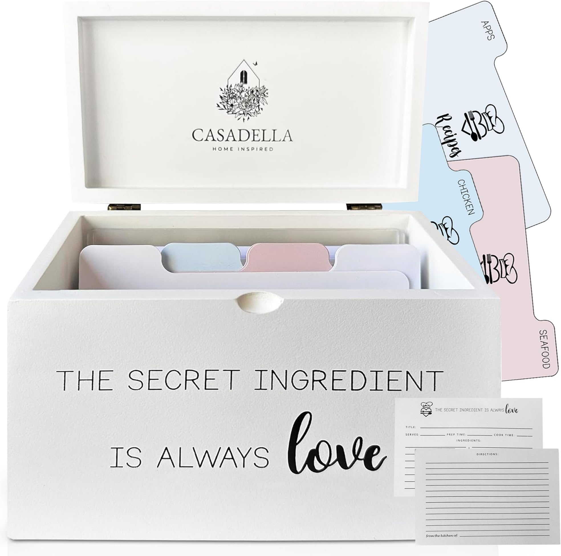 Amazon.com: Bamboo Recipe Box with Cards and Dividers - Elegant Recipe ...