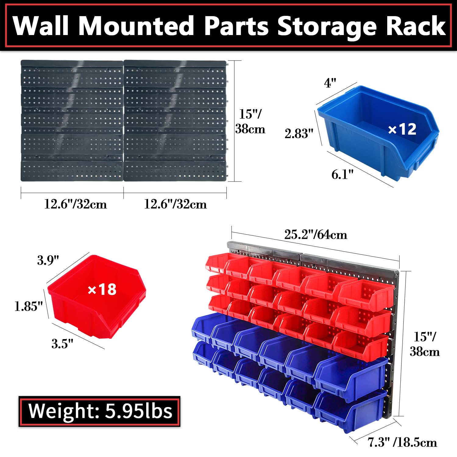 Snapklik.com : Wall Mounted Storage Bins Parts Rack, 30Pcs Bins Plastic ...