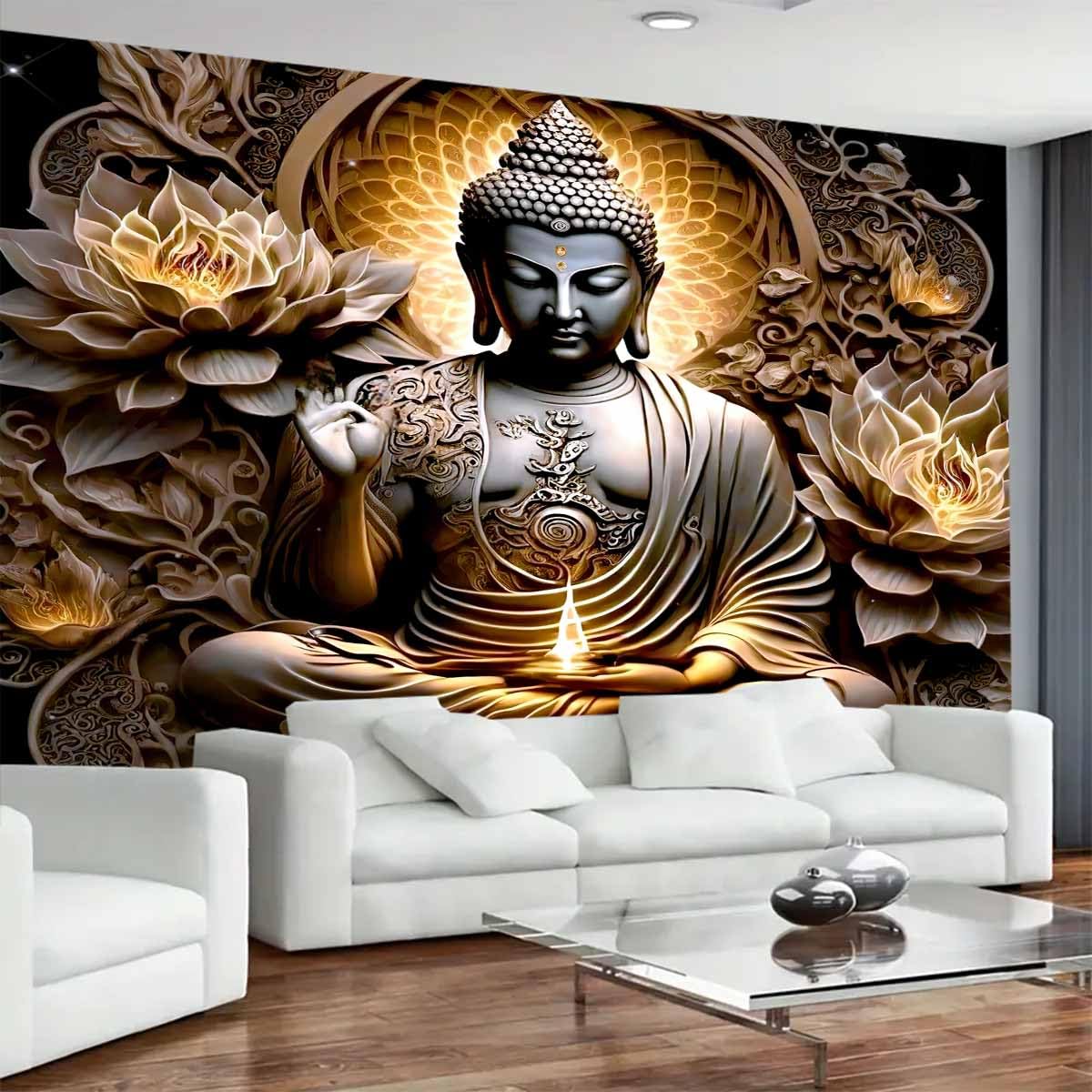 FENDROM Sitting Golden Buddha Tapestry Wall Hanging Buddhist Statue ...