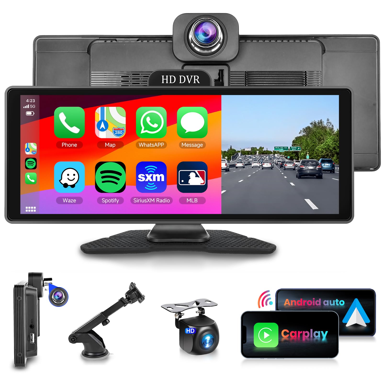 Amazon.com: 10.26inch Portable Wireless Carplay Screen with HD Front ...