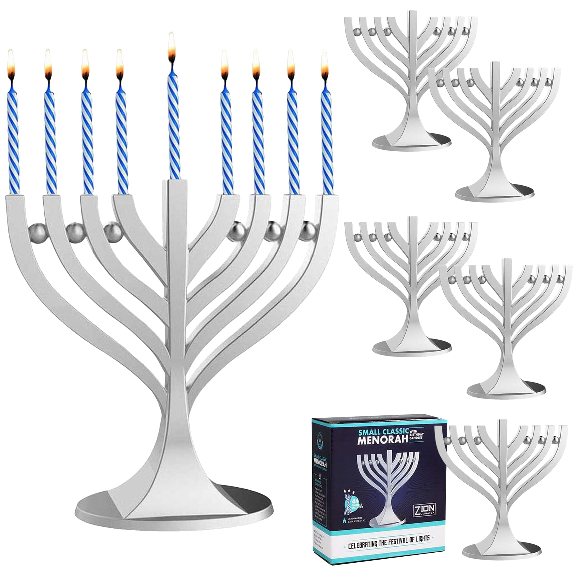 Amazon.com: Zion Judaica Multi Pack Mini Silver Menorahs with 44 ...