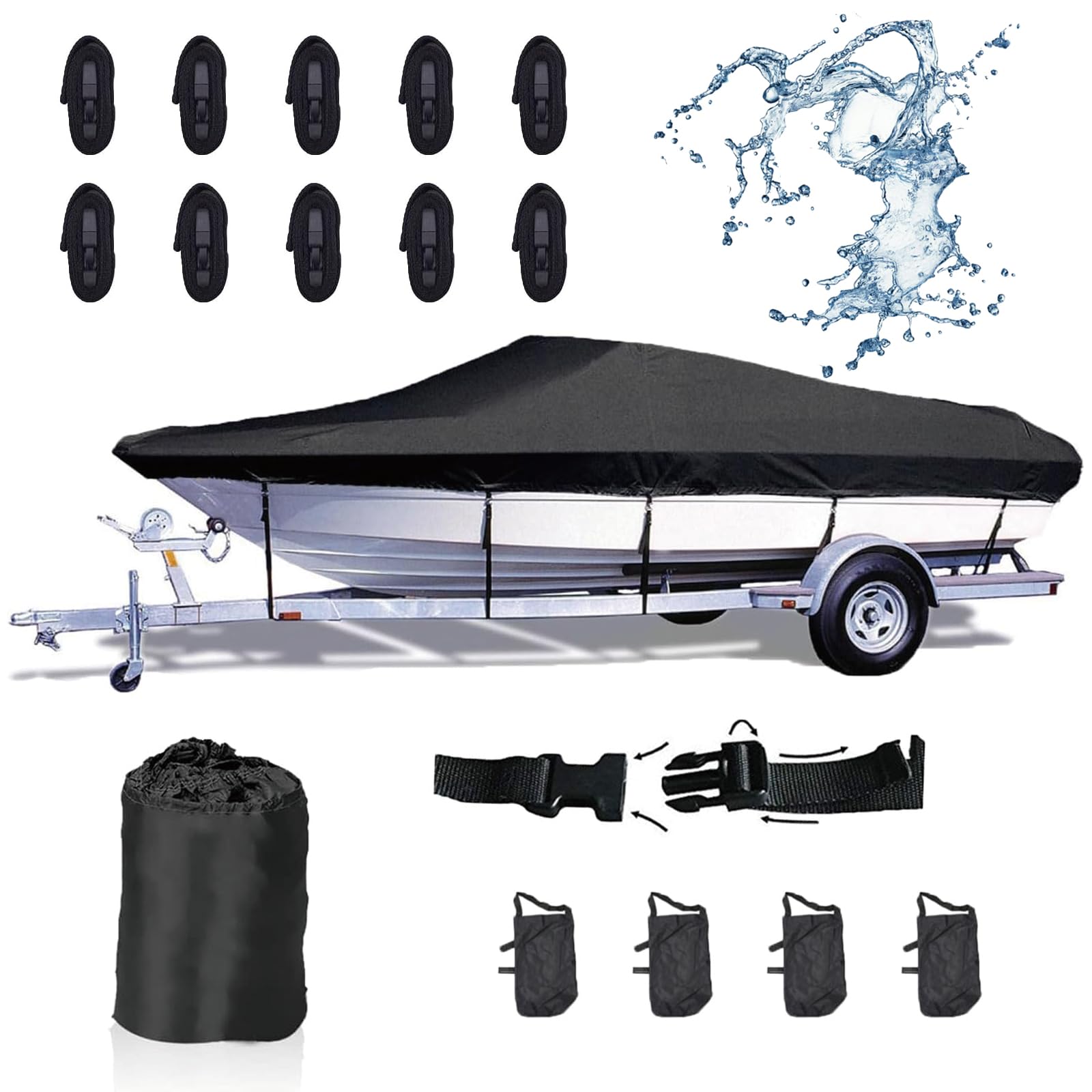 Trailerable V-Hull Boat Cover Waterproof,Heavy Duty UV Resistant Marine ...