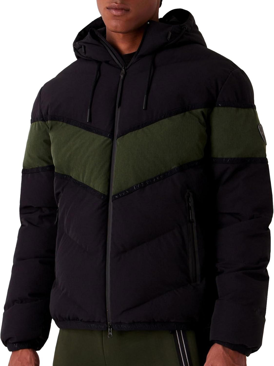 Emporio Armani Athtletic Colour Block Quilted Hooded Jacket, Black ...