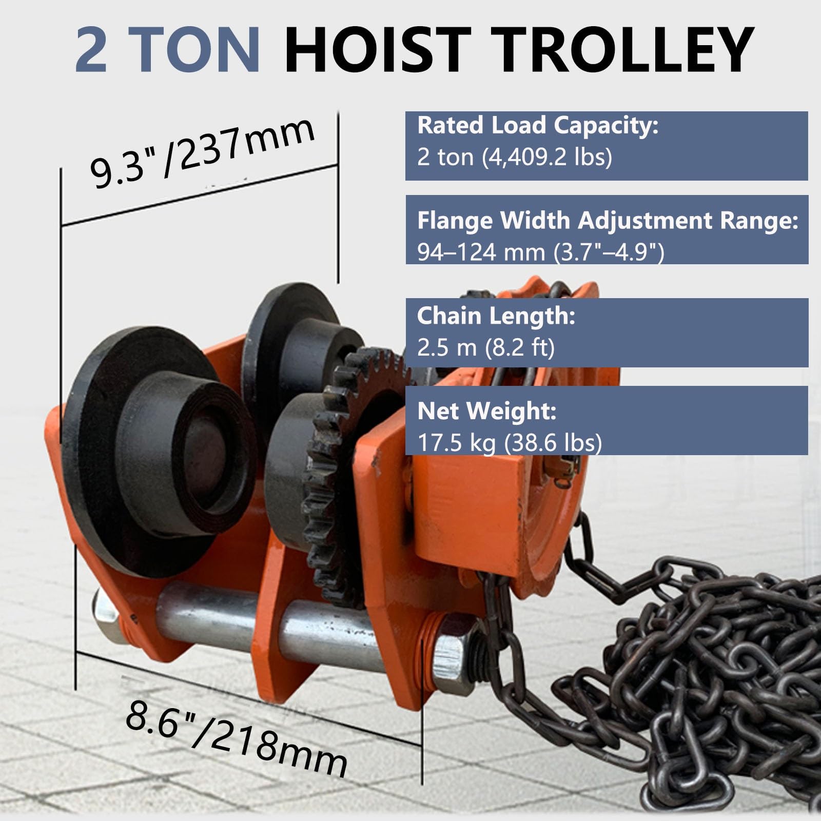 Push Beam Trolley For I Beams Chain-Driven Push Beam Trolley 2-3 Ton ...