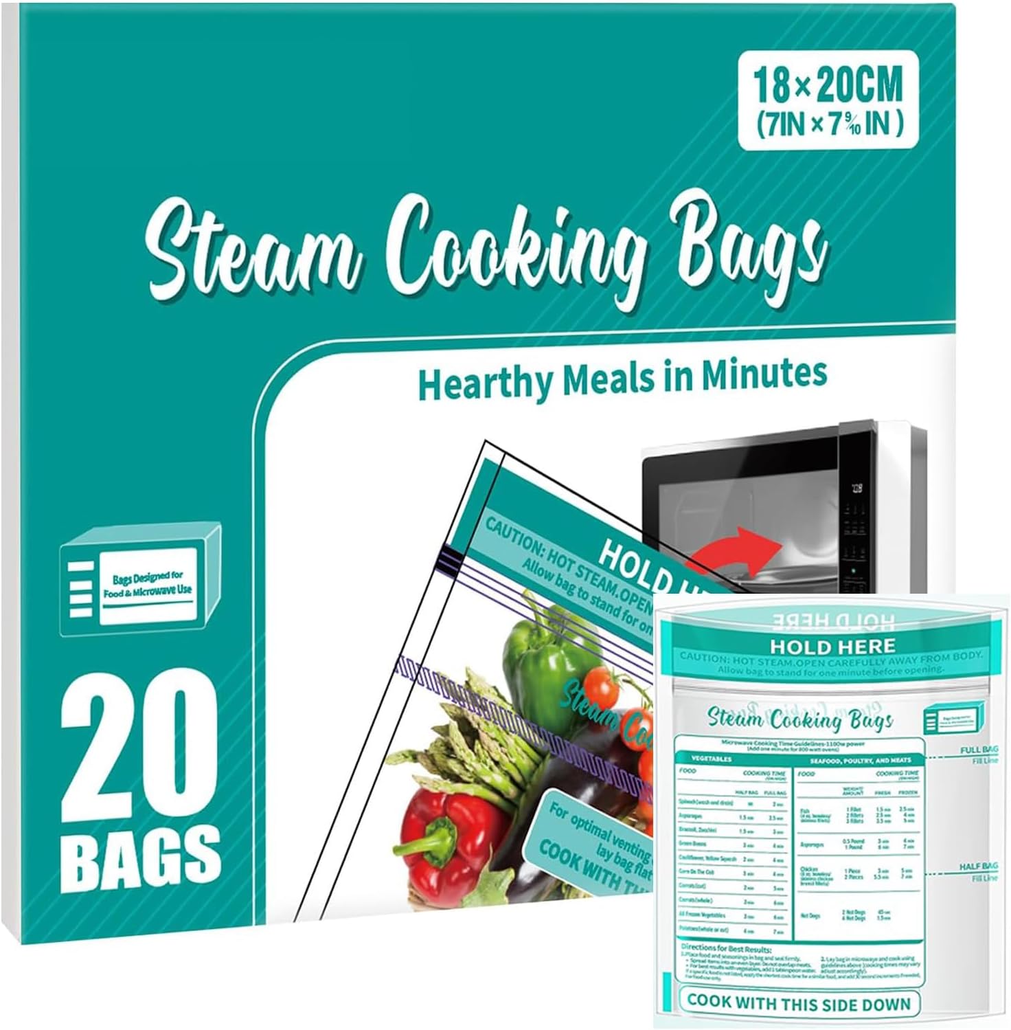 Amazon.com: Microwave Steamer Bags 20×Zipper Steam Cooking Bags for ...