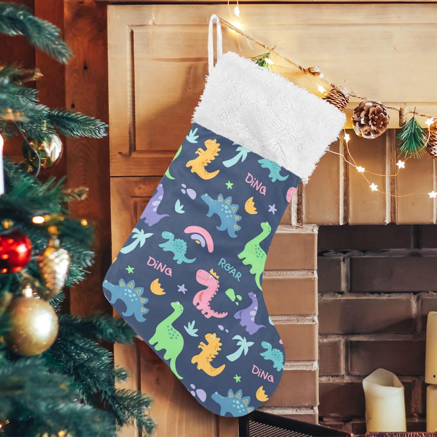 Amazon.com: ALAZA Christmas Stockings Dinosaur Classic Personalized ...