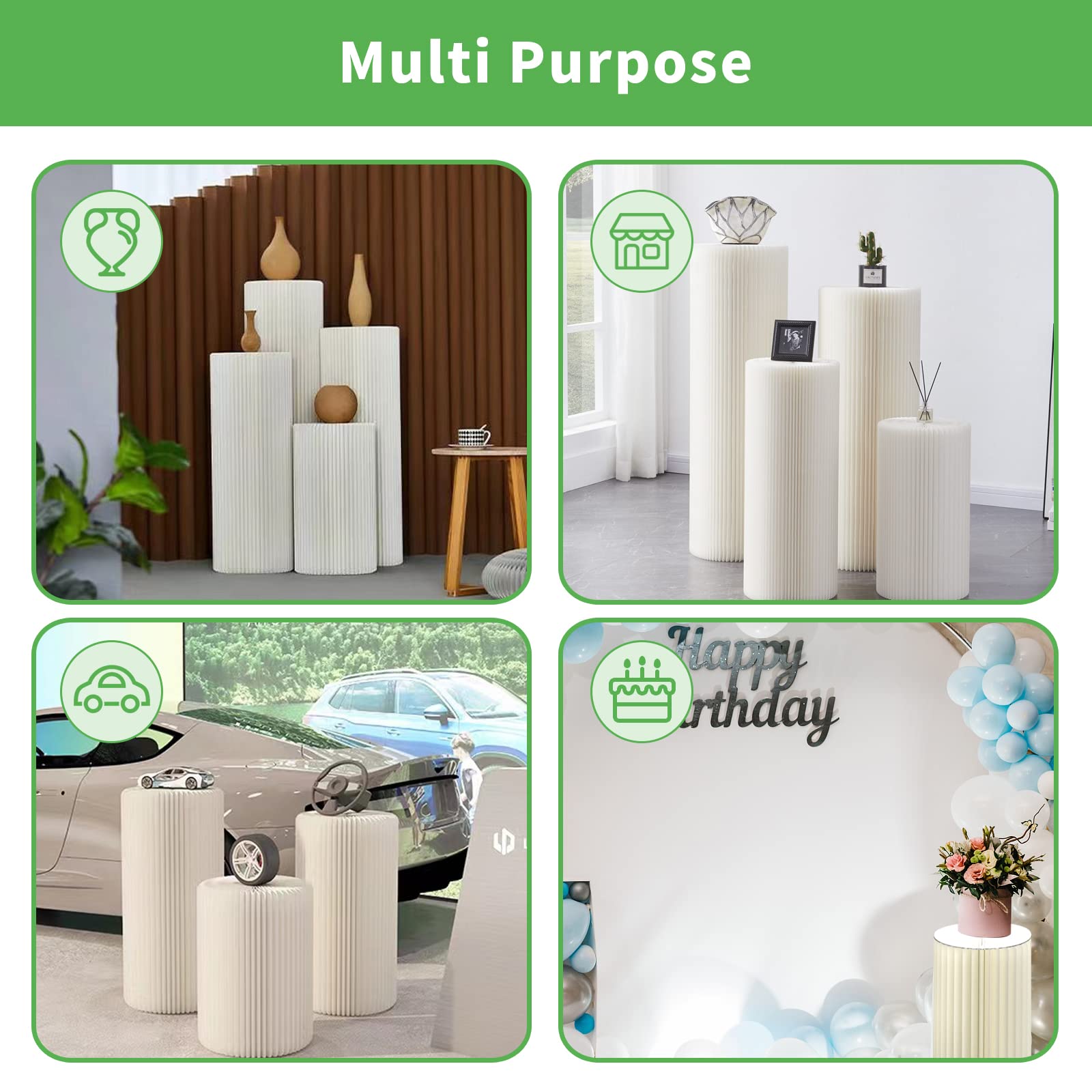 4Pcs Round Cylinder Pedestal Stands, Cardboard Vases for Engagement ...