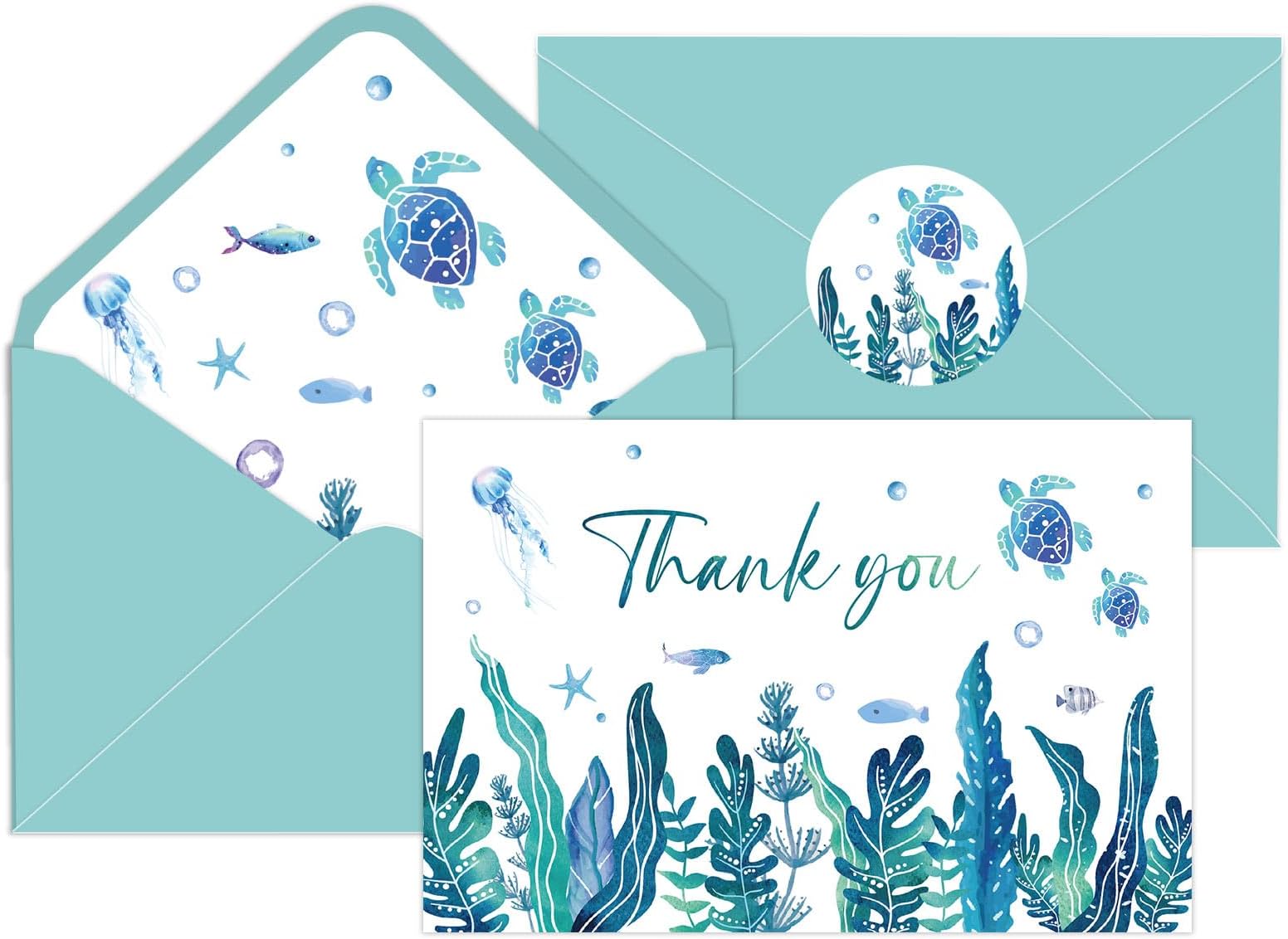 Amazon.com : JarThenaAMCS 24 Set Under the Sea Thank You Cards with ...