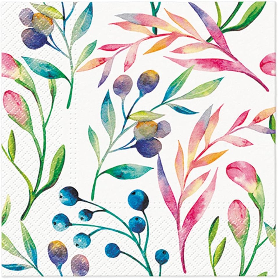 Ambiente 3-Ply Printed Paper Napkins - Mixed Wild Flowers White, Pack ...