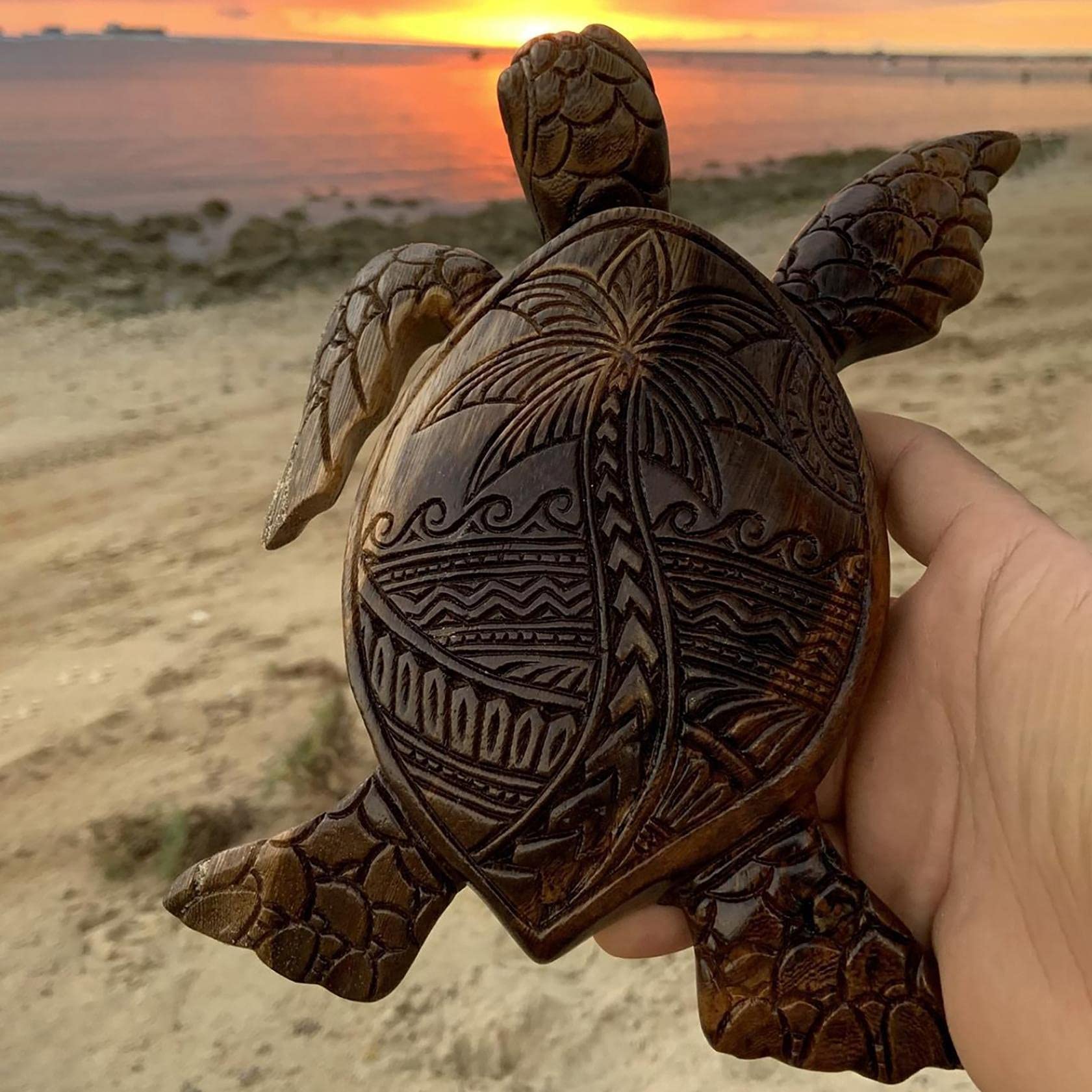 Hand Carved Wood Sea Turtle