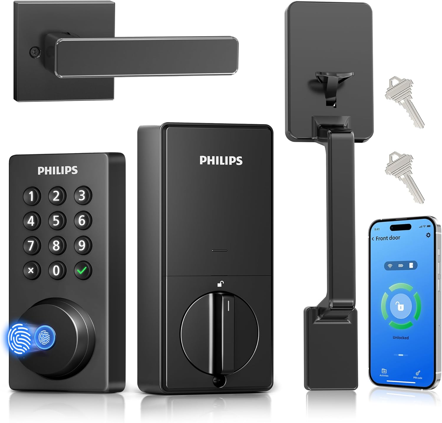 Philips Wi-Fi Smart Door Lock with Handle Set, Keypad Deadbolt for ...