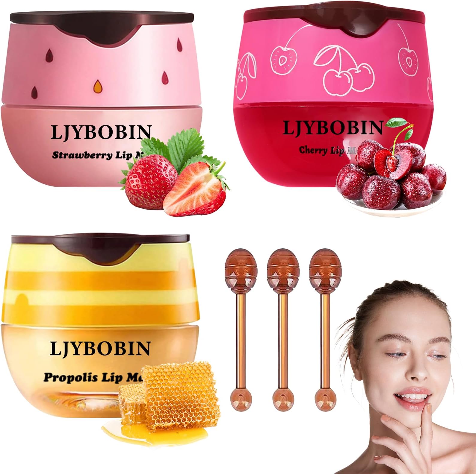 Amazon.com : 3PCS Bee Lip Balm Honey Pot with Brush,Day and Night ...