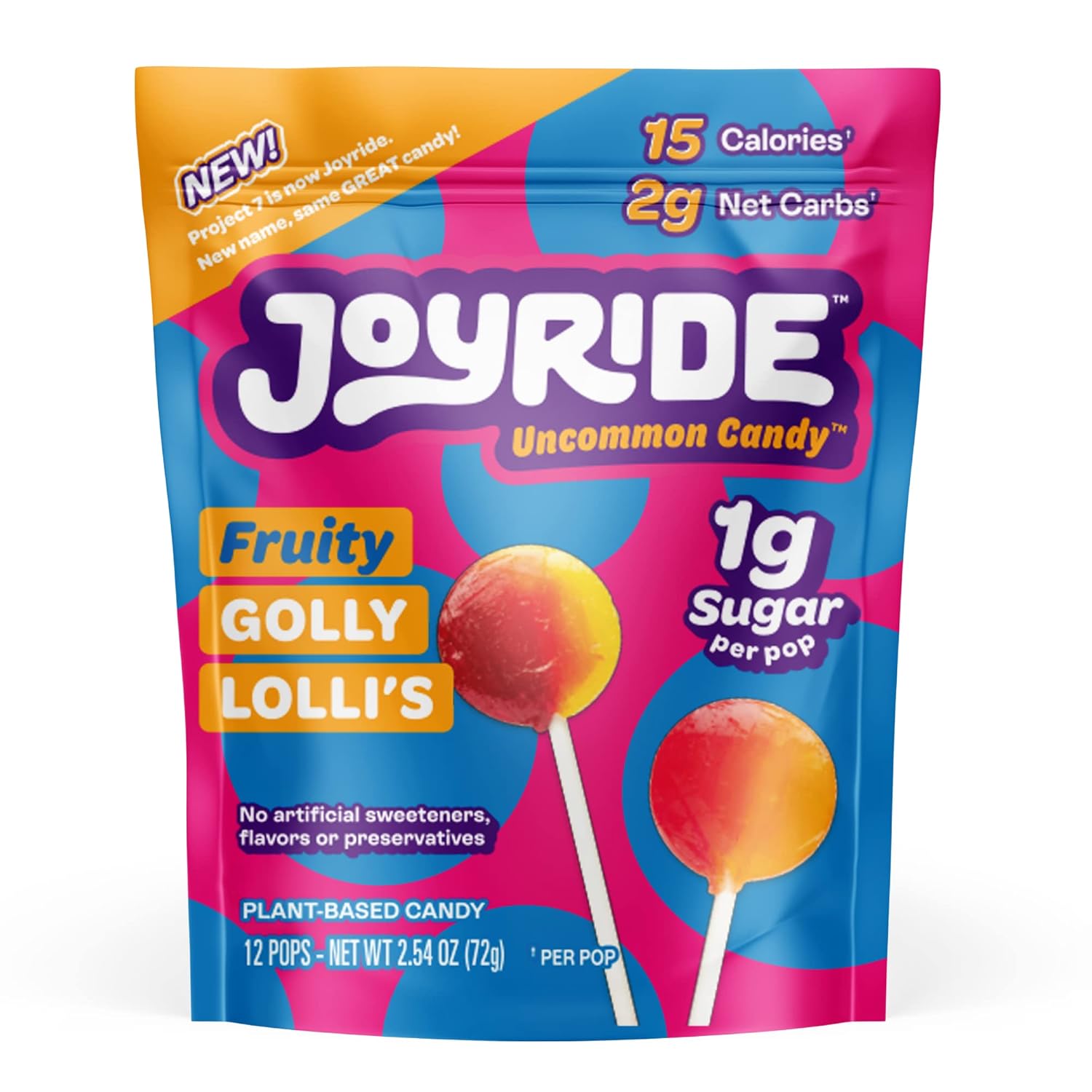 Amazon.com : JOYRIDE by Project 7 Low Sugar Candy, Organic Lollipops ...