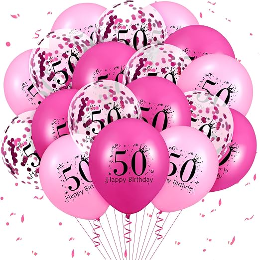 Amazon.com: 50th Birthday Balloons - 18pc Pink & Hot Pink Latex ...