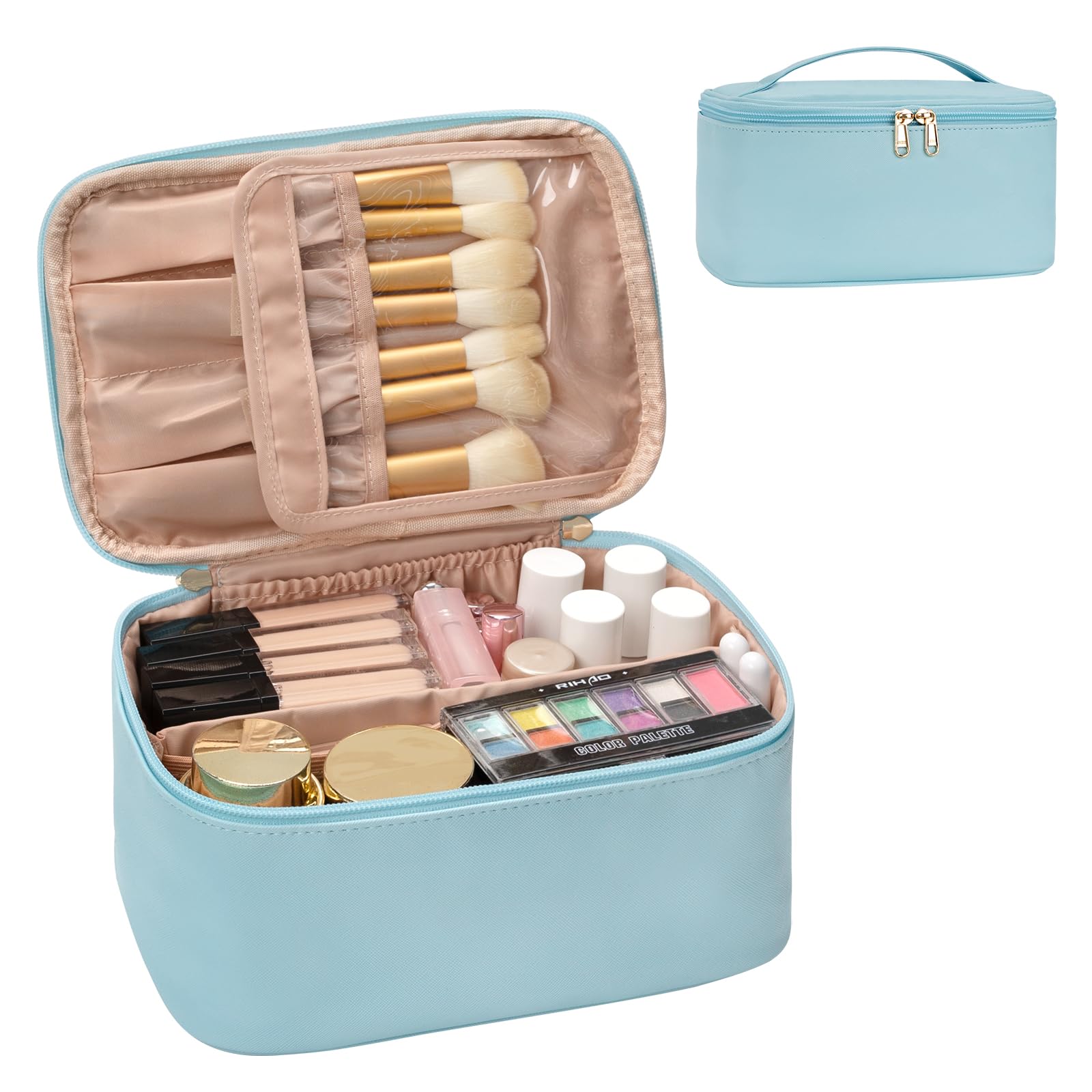 Travel Makeup Bag, Portable Cosmetic Bag with Makeup Brush Organiser ...