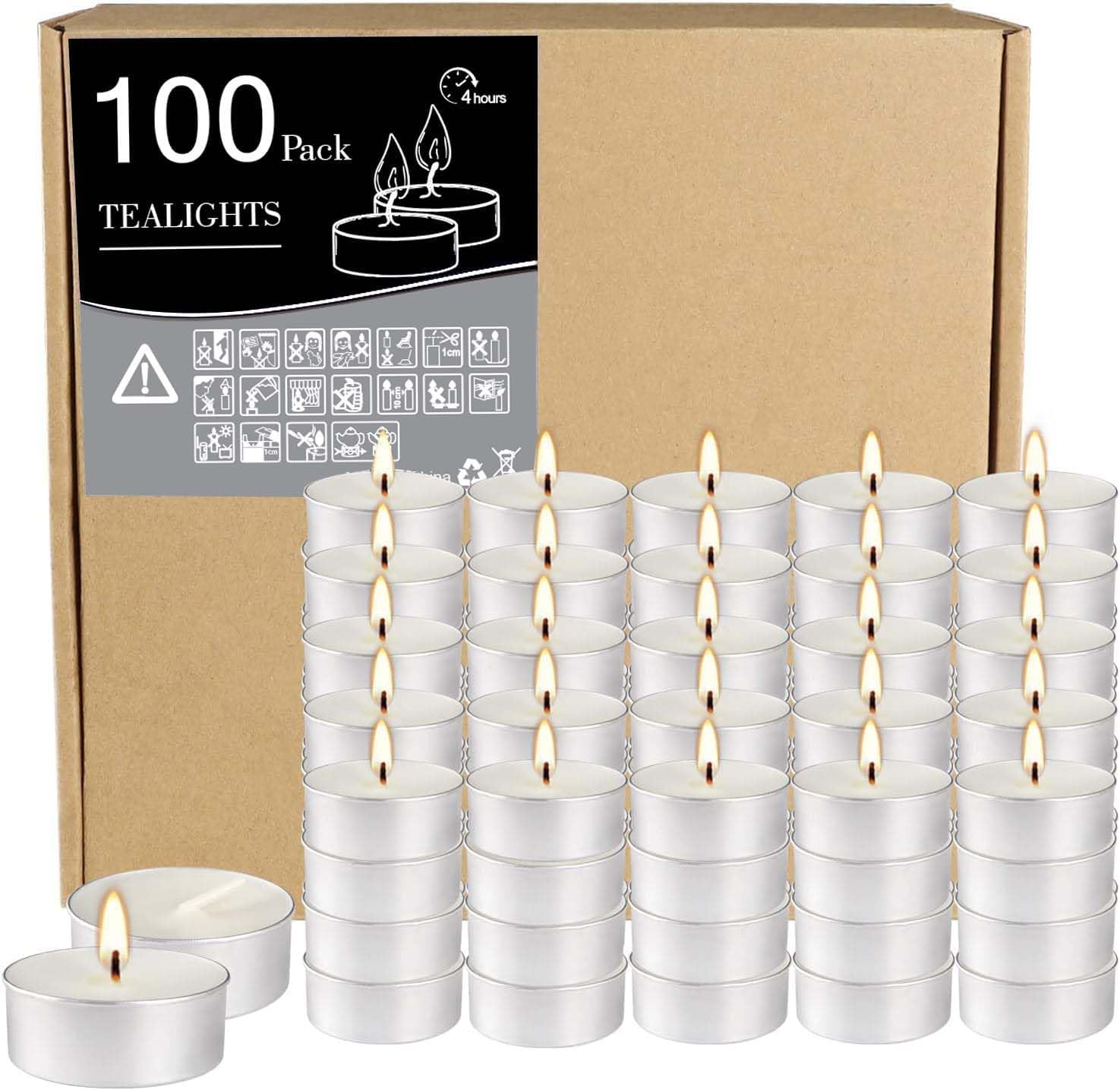 Velas de Té Pequeñas de Cera Natural - Pack de 100 Velas Sin Humo e ...