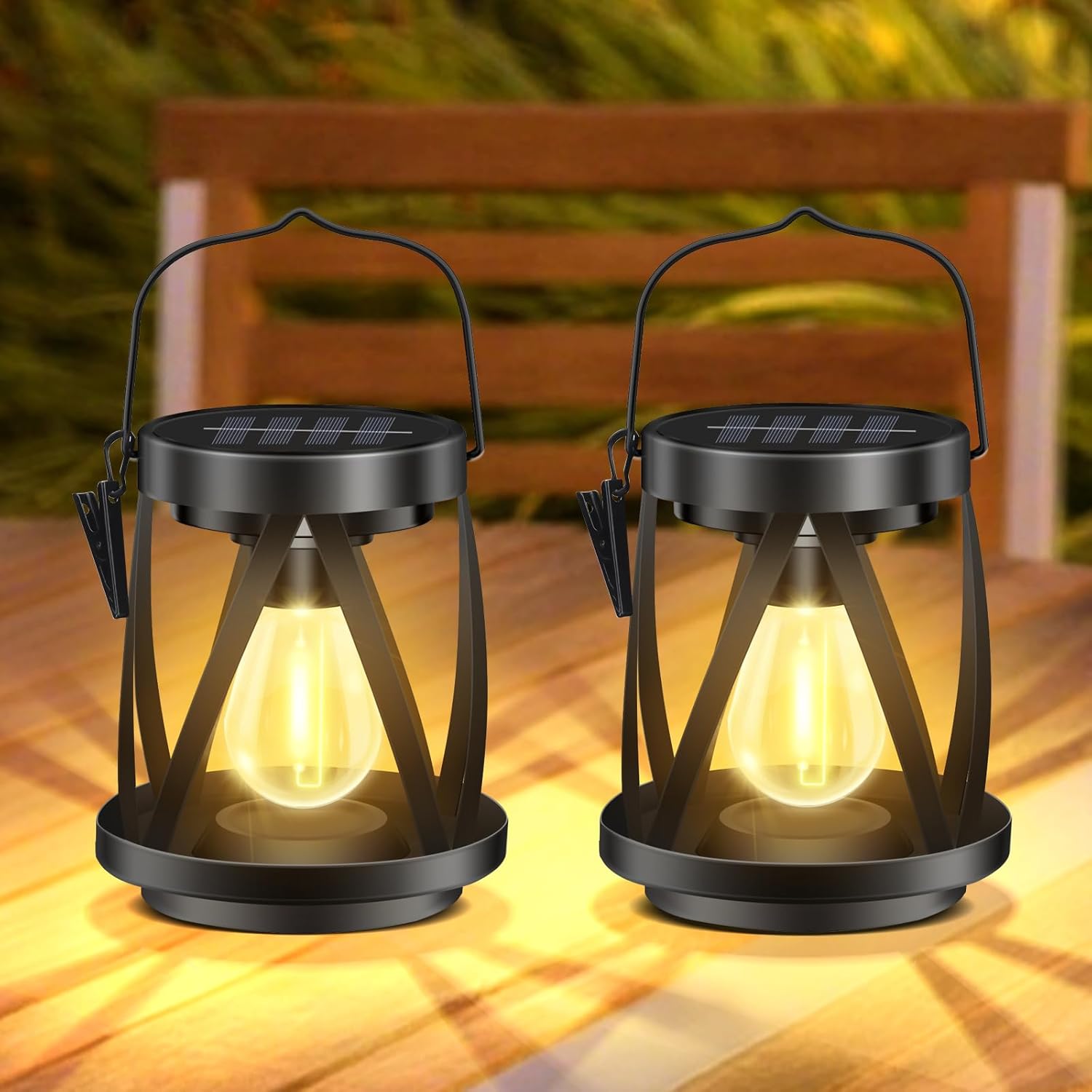 Liuyife Metal Solar Lantern Waterproof IP65, Auto On Off 2 Pack Hanging ...