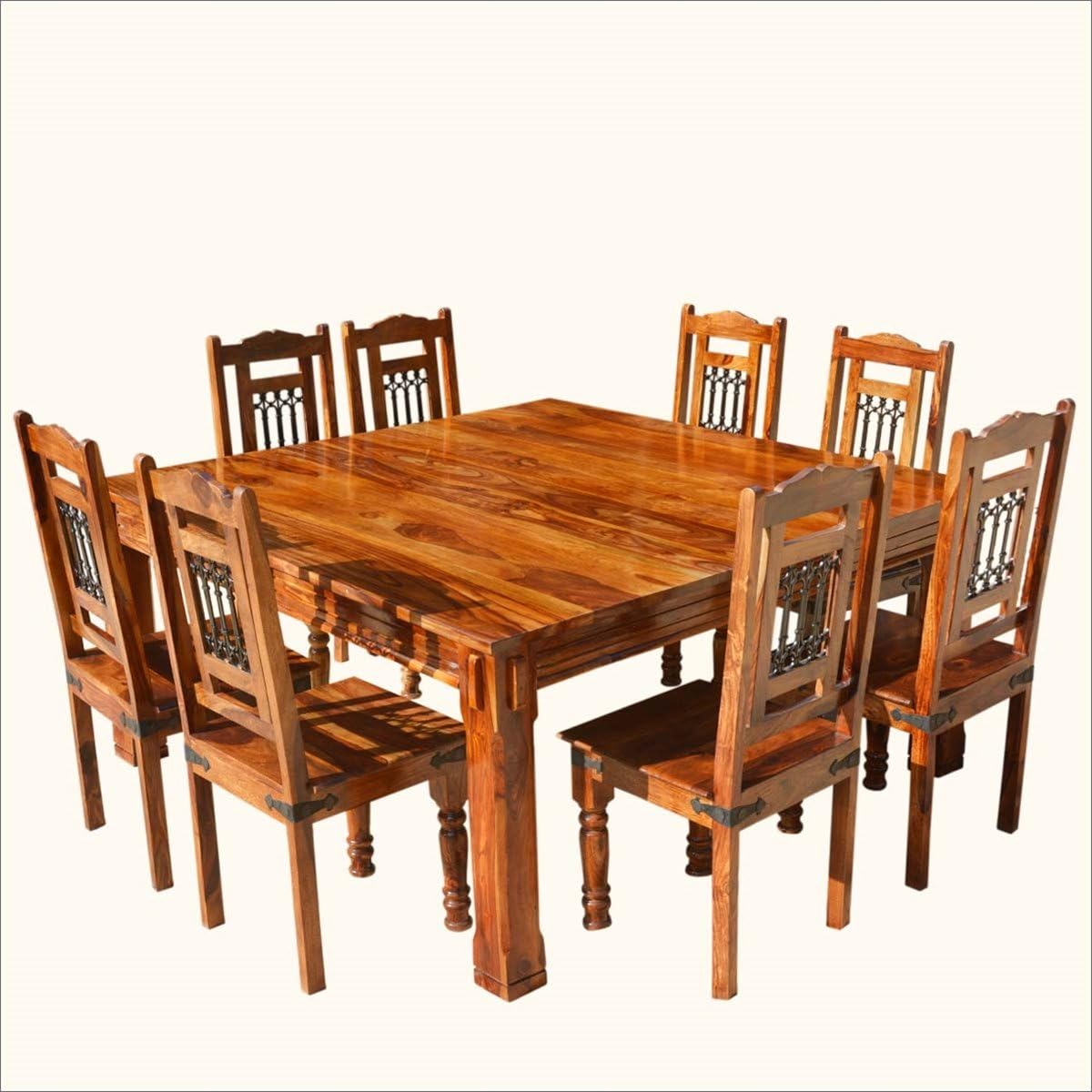 Amazon.com : Solid Wood Rustic Square Dining Table Chairs Set ...