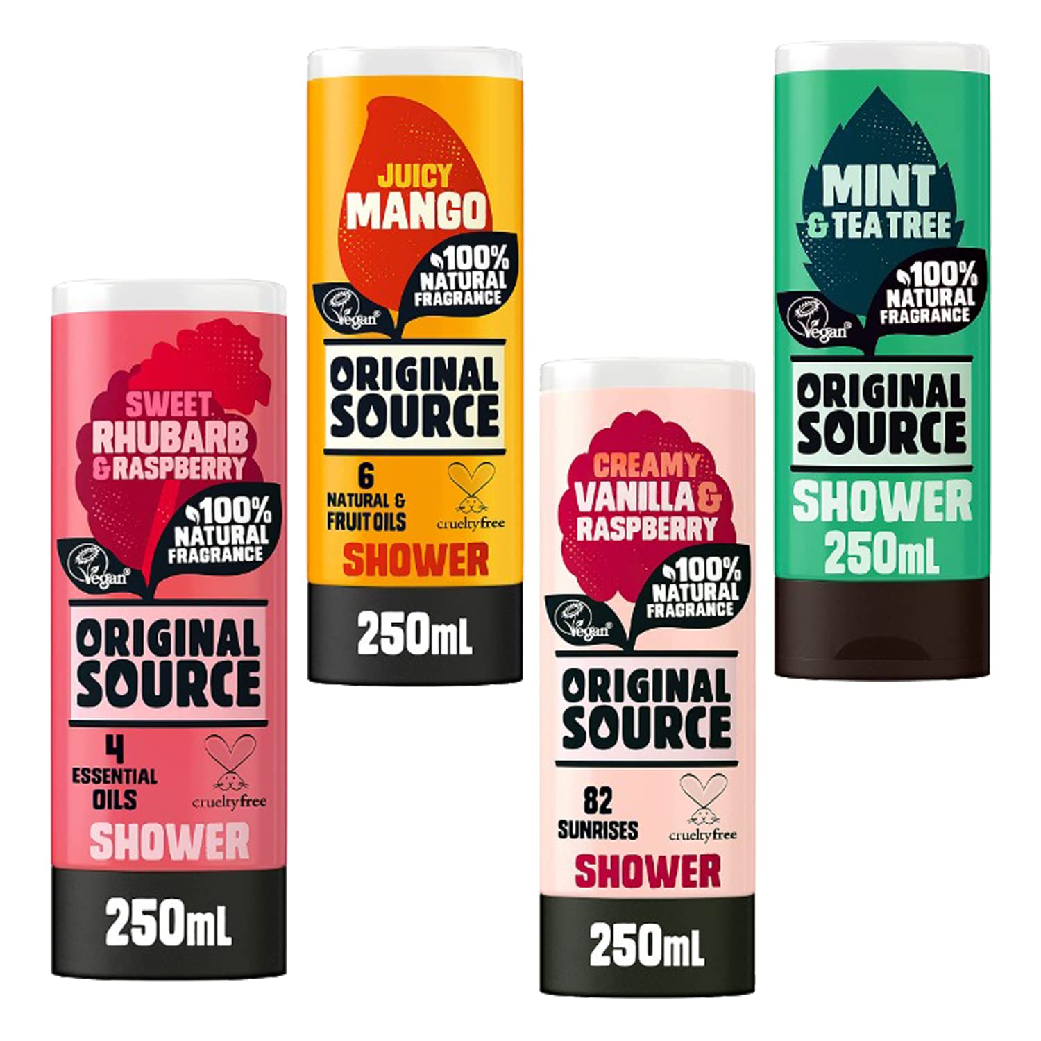 ORIGINAL SOURCE SHOWER GELS SET 4X250ml SWEET RHUBARB & RASPBERRY ...