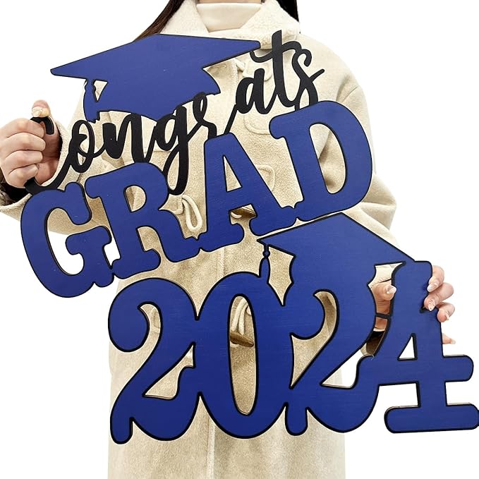 Amazon.com: 2Pcs Blue Graduation Wood Sign Class of 2024 Photo Booth ...