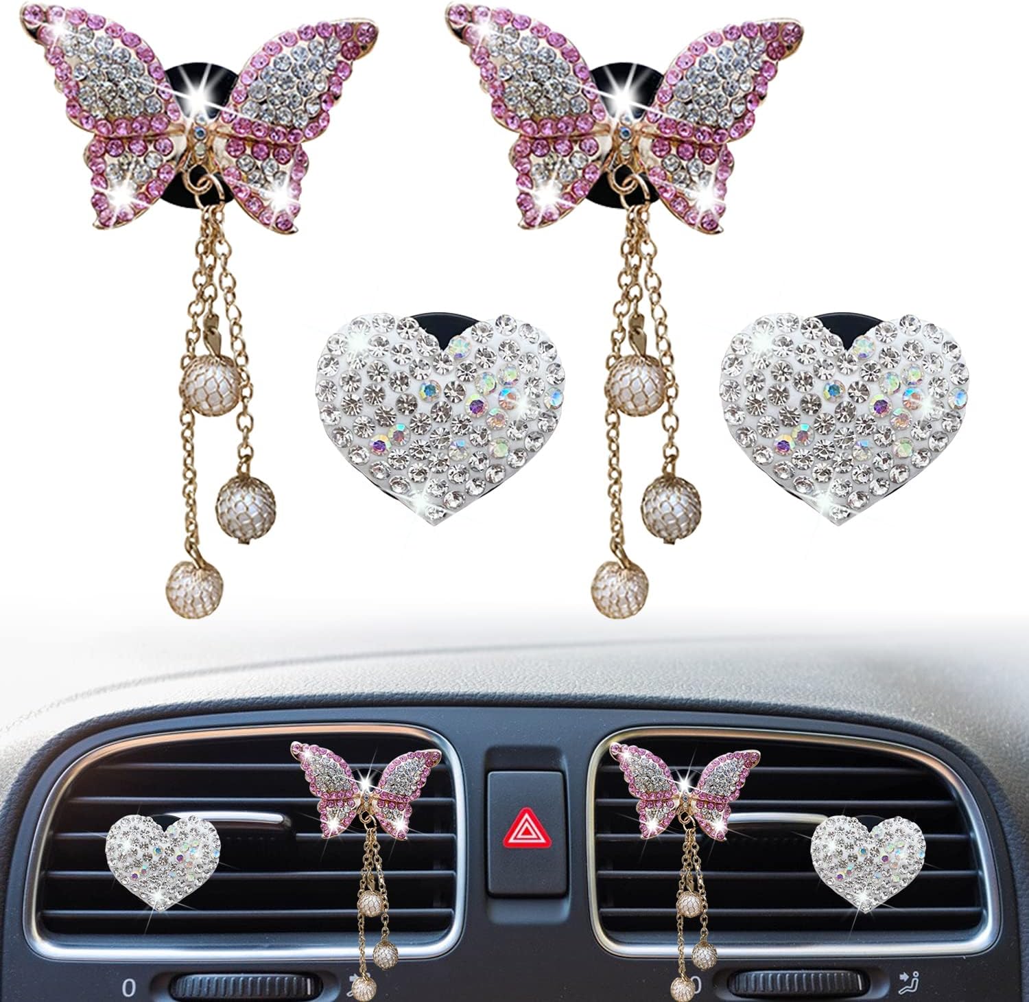 Amazon.com: Pink Heart & Butterfly Pandent Air Vent Clips, 4 Pcs Bling ...