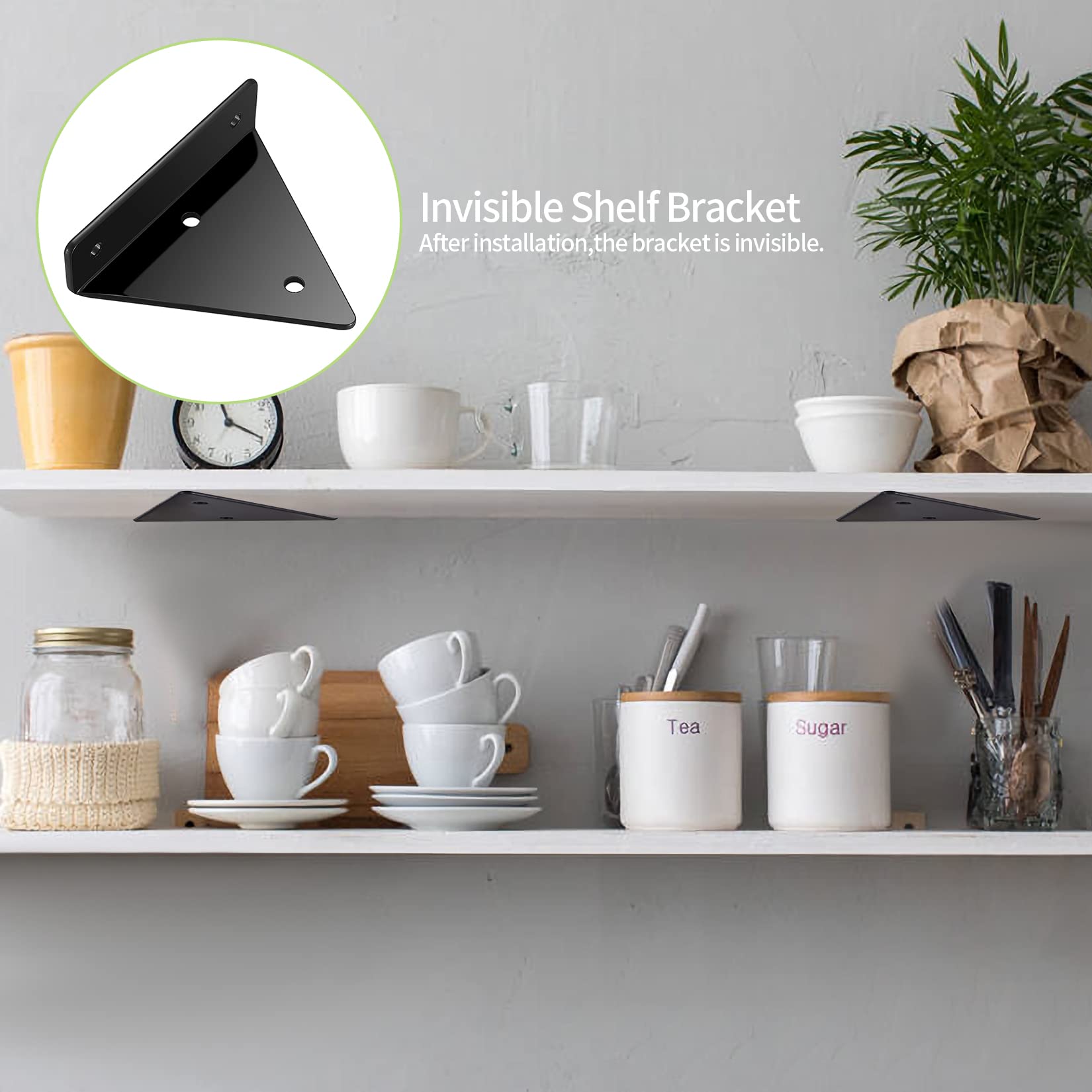 Snapklik.com : Wugongshan 4 Pcs Floating Shelf Brackets, Heavy Duty ...