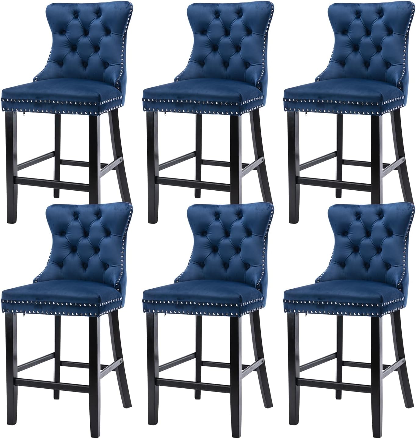 Amazon.com: Kiztir Blue Bar Stools Set of 6, 27" Modern Velvet Bar ...