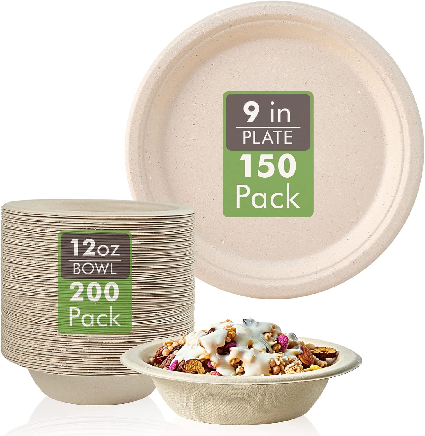 Amazon.com: Vplus 150 Pack Paper Plates 9 inch and 200 Pack 12 OZ Paper ...
