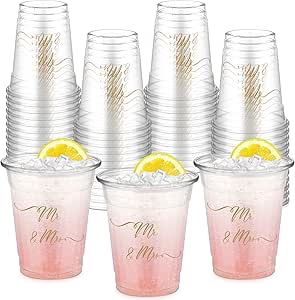 Amazon.com: FoldTier 50 Pcs Mr and Mrs 12 oz Plastic Wedding Cups Clear ...
