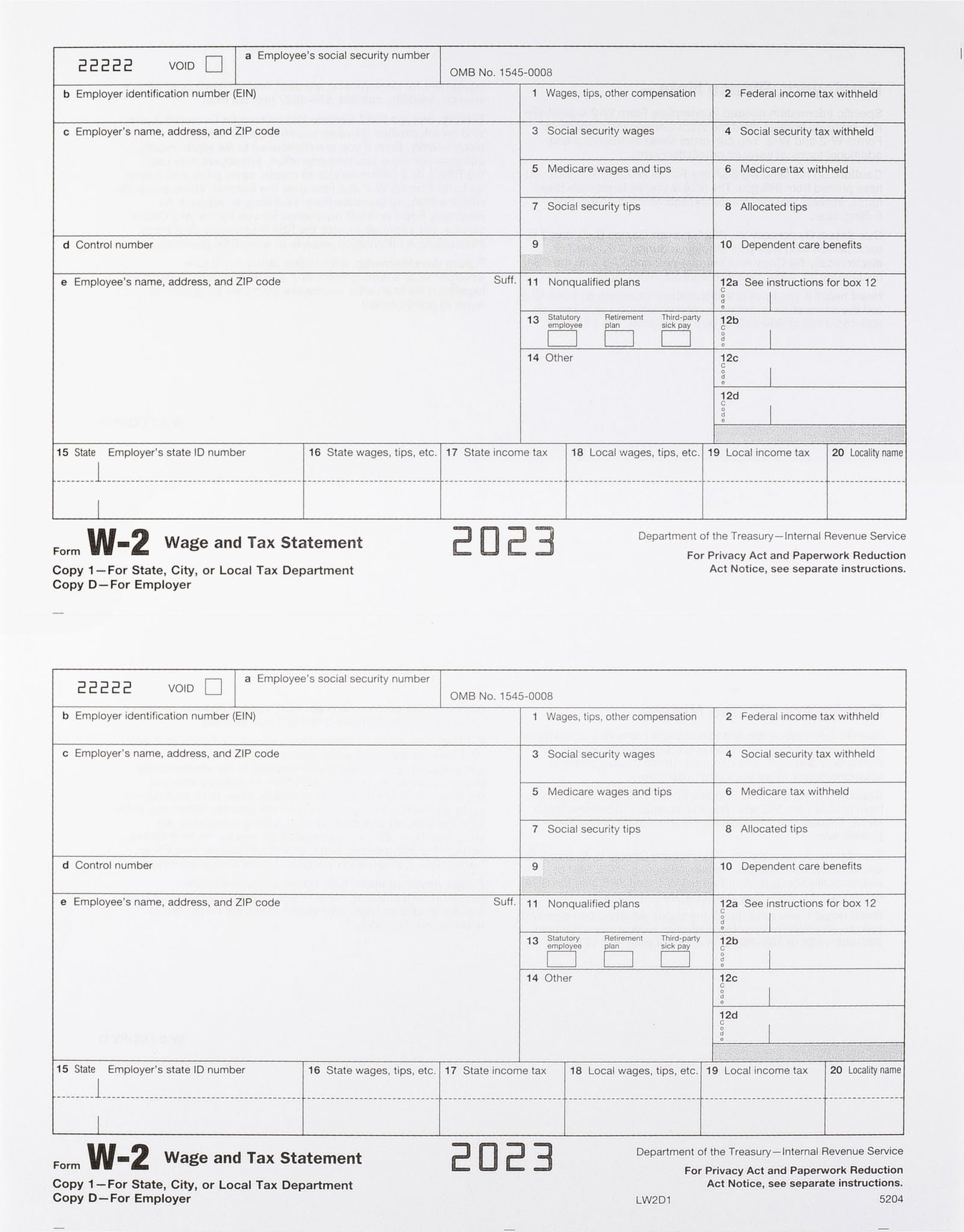 Snapklik.com : W2 Forms 6-Part 2023 Kit Of Lazer Tax Forms For 25 ...