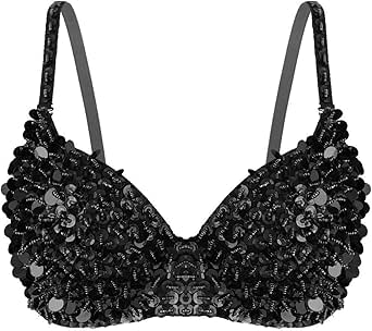 Amazon.com: Sinleey Women's Glitter Sequin Lingerie Bra Belly Dance ...