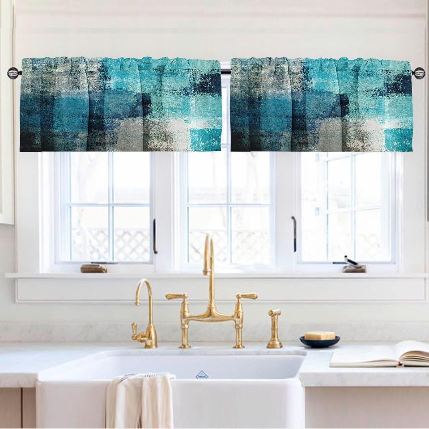 Amazon.com: Emvency Valances for Windows 2 Pack, Turquoise Abstract ...