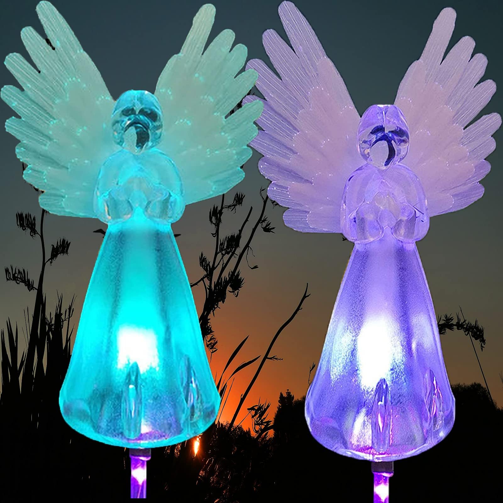 Solar Pathway Lighting, ZQX 2 Pack Crystal Angels Waterproof Light ...
