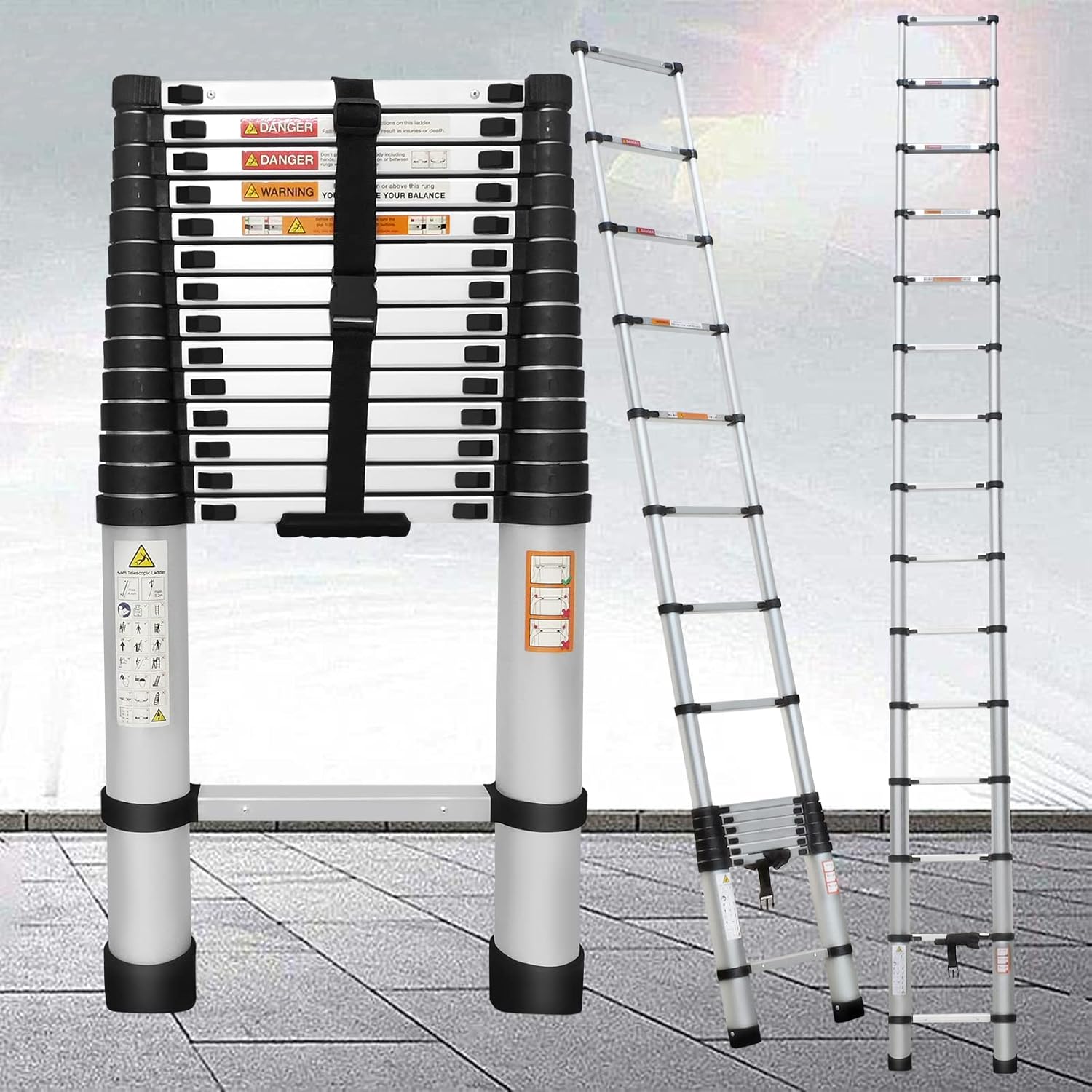 Pull-Out Ladder Telescopic Ladder 14.4FT Multi-Purpose Aluminium ...
