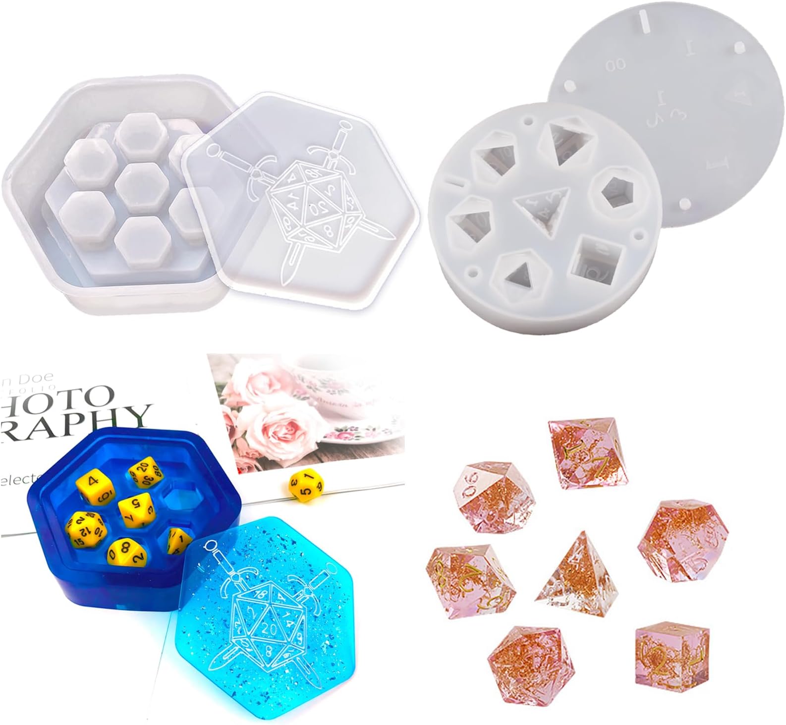 Amazon.com: Dice Molds for Resin, 7 Shapes Dice Silicone Mold with ...