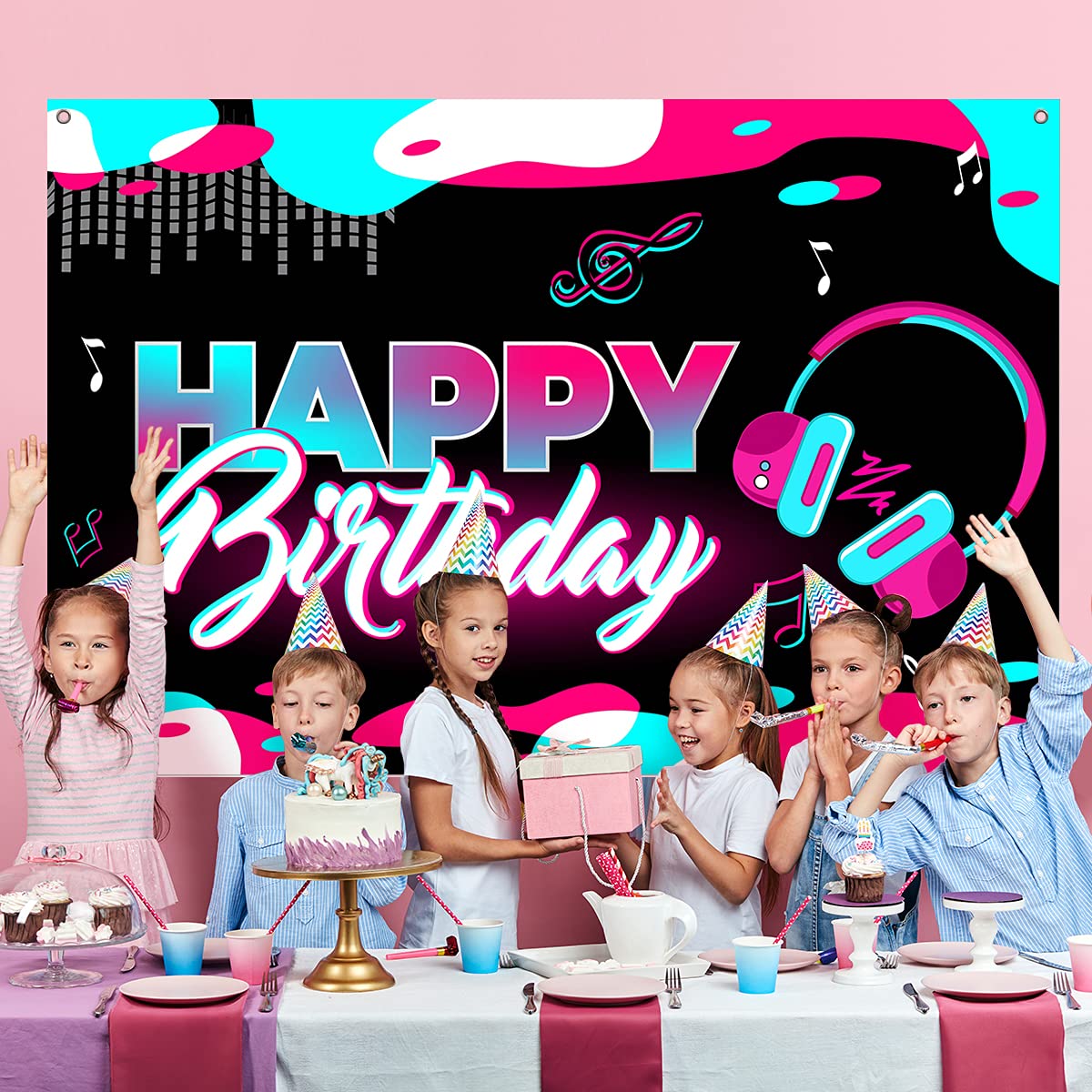 Happy Birthday Backdrop Music Party Background Photo Booth Banner ...