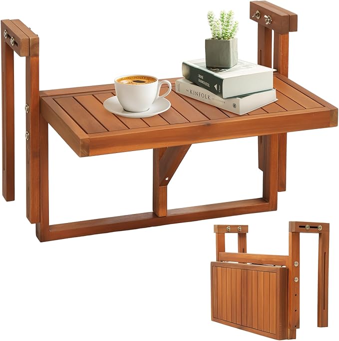 Amazon.com: VINGLI Acacia Wood Folding Balcony Hanging Table ...