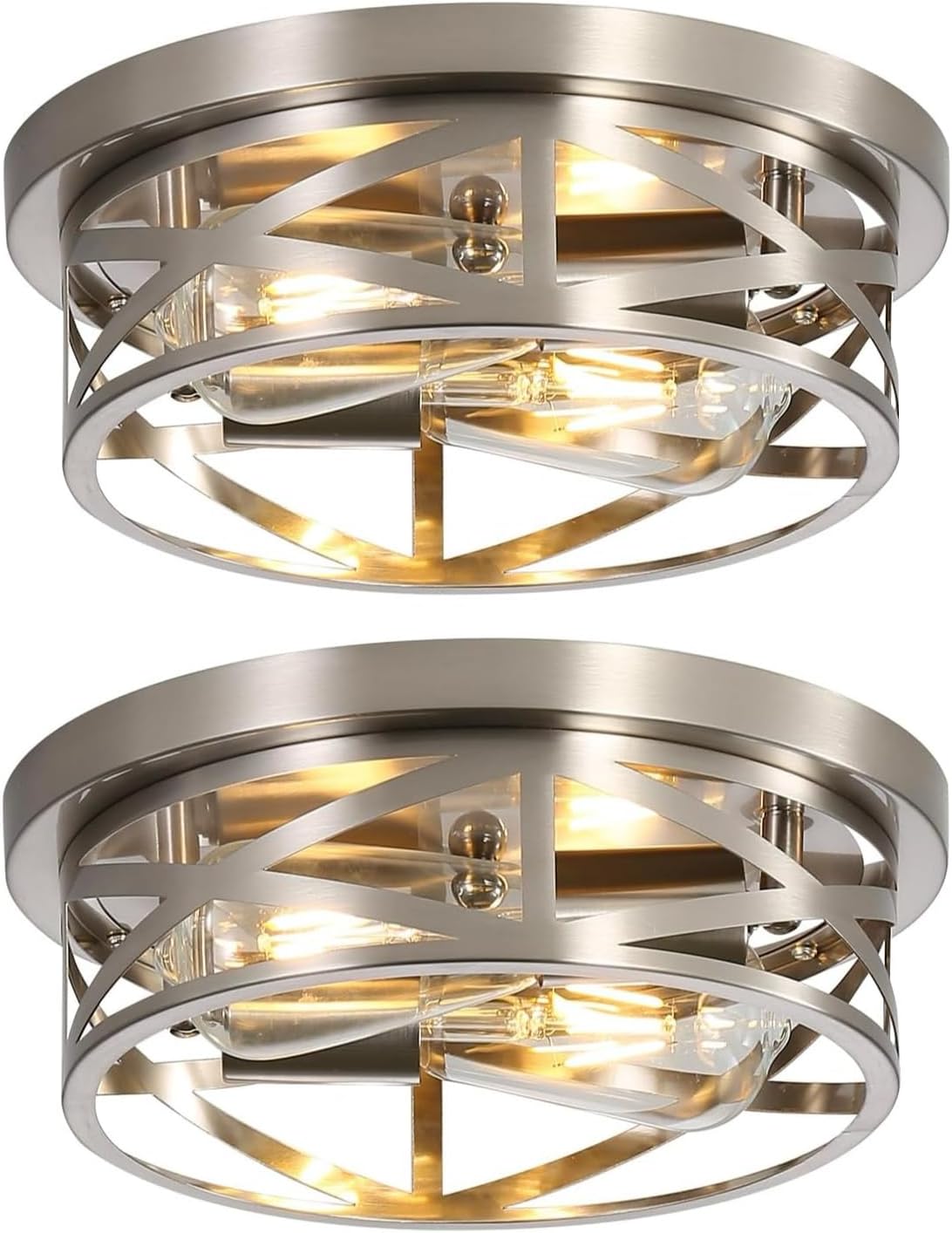2 Pack Close to Ceiling Lights, Modern Brushed Nickle Flush Mount Ceiling Light Fixture, 11 Inch ...