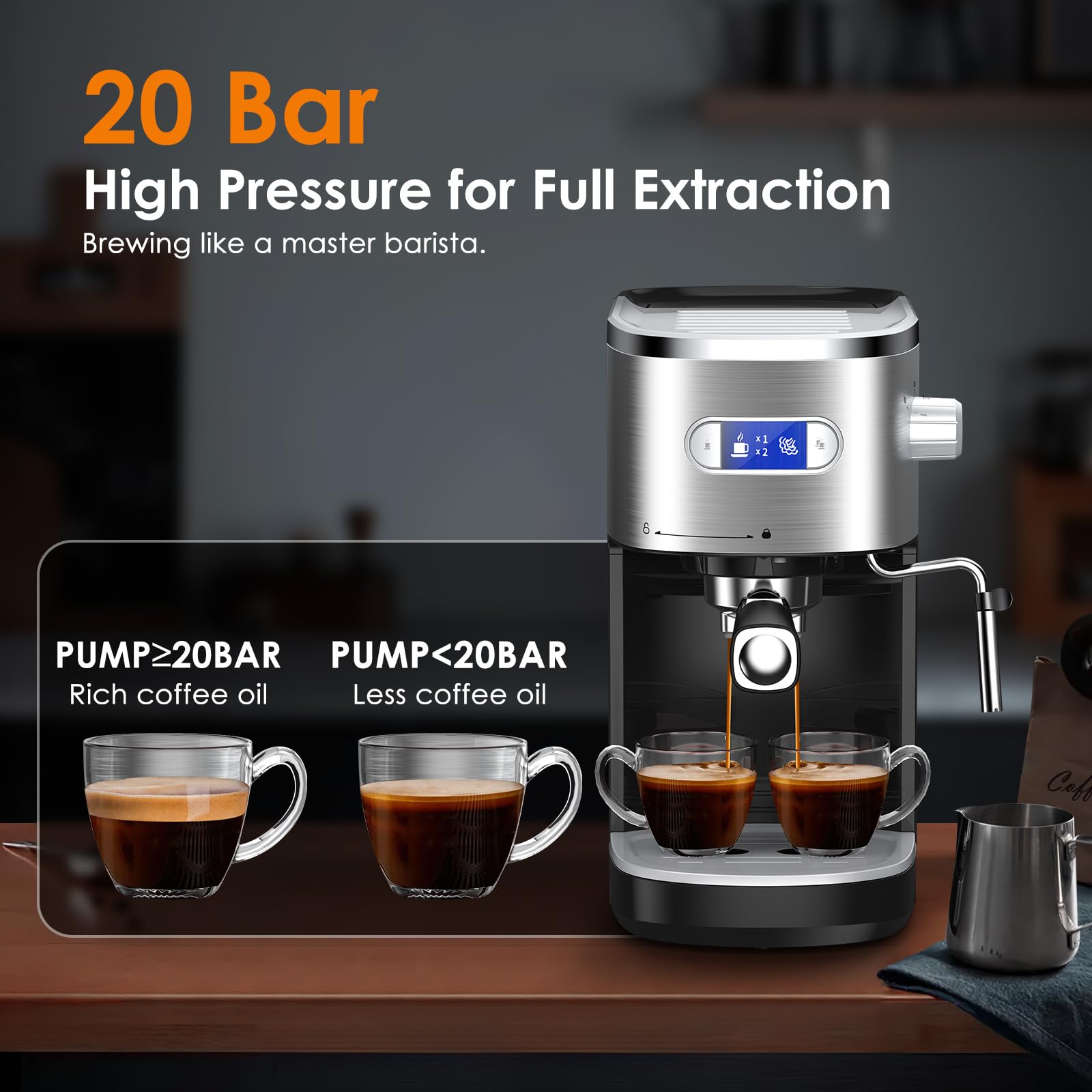Joy Pebble Espresso Machine 20 Bar, Semi-Automatic Espresso Machine ...