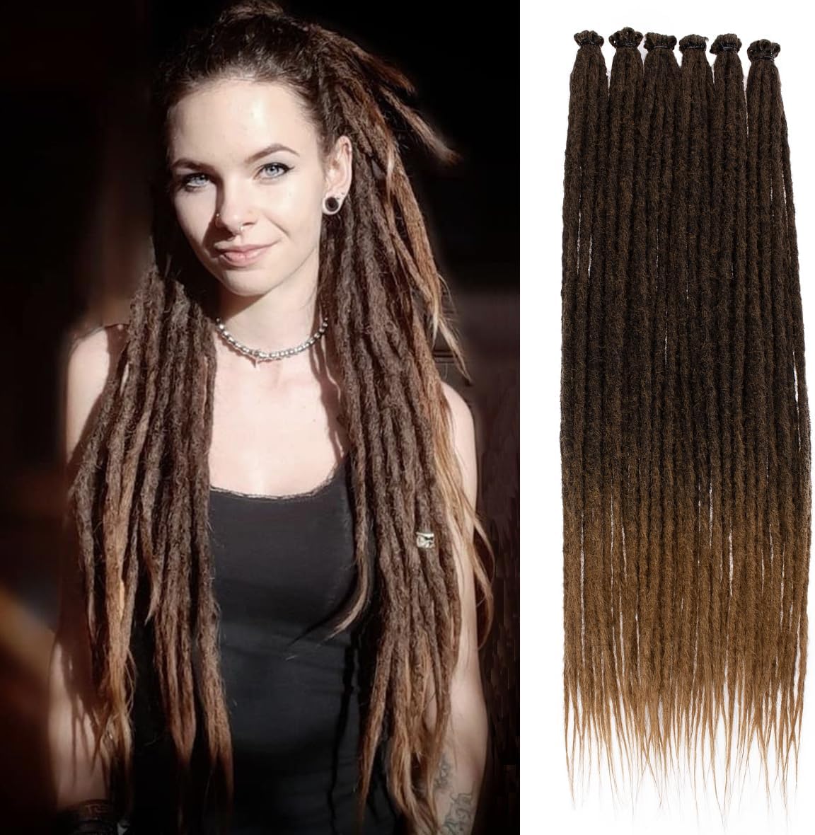 Leeven 24 Inch Ombre Dreadlock Extensions 10 Strands Hippie Single ...