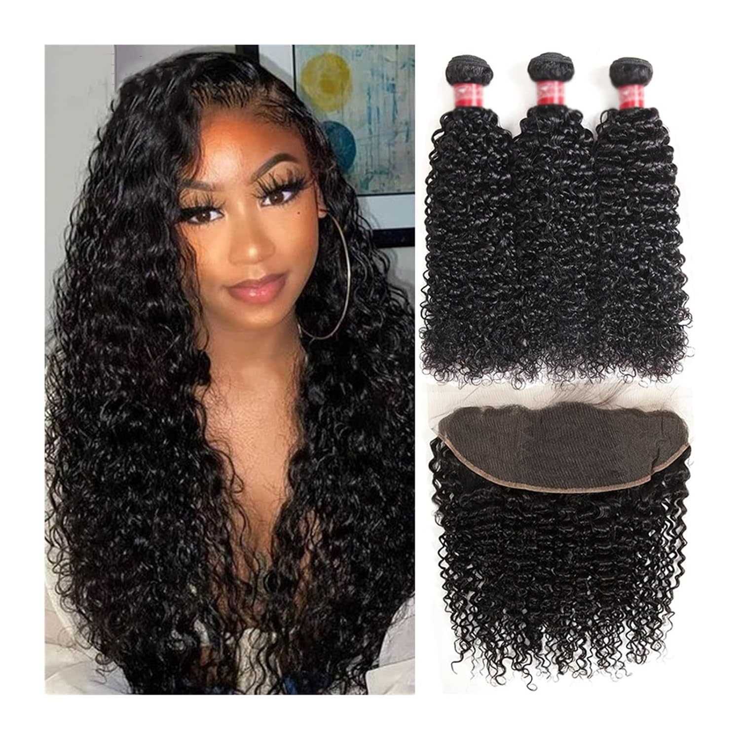 Amazon.com: Saturey Hair Bundles Kinky Curly Bundles with Frontal Free ...